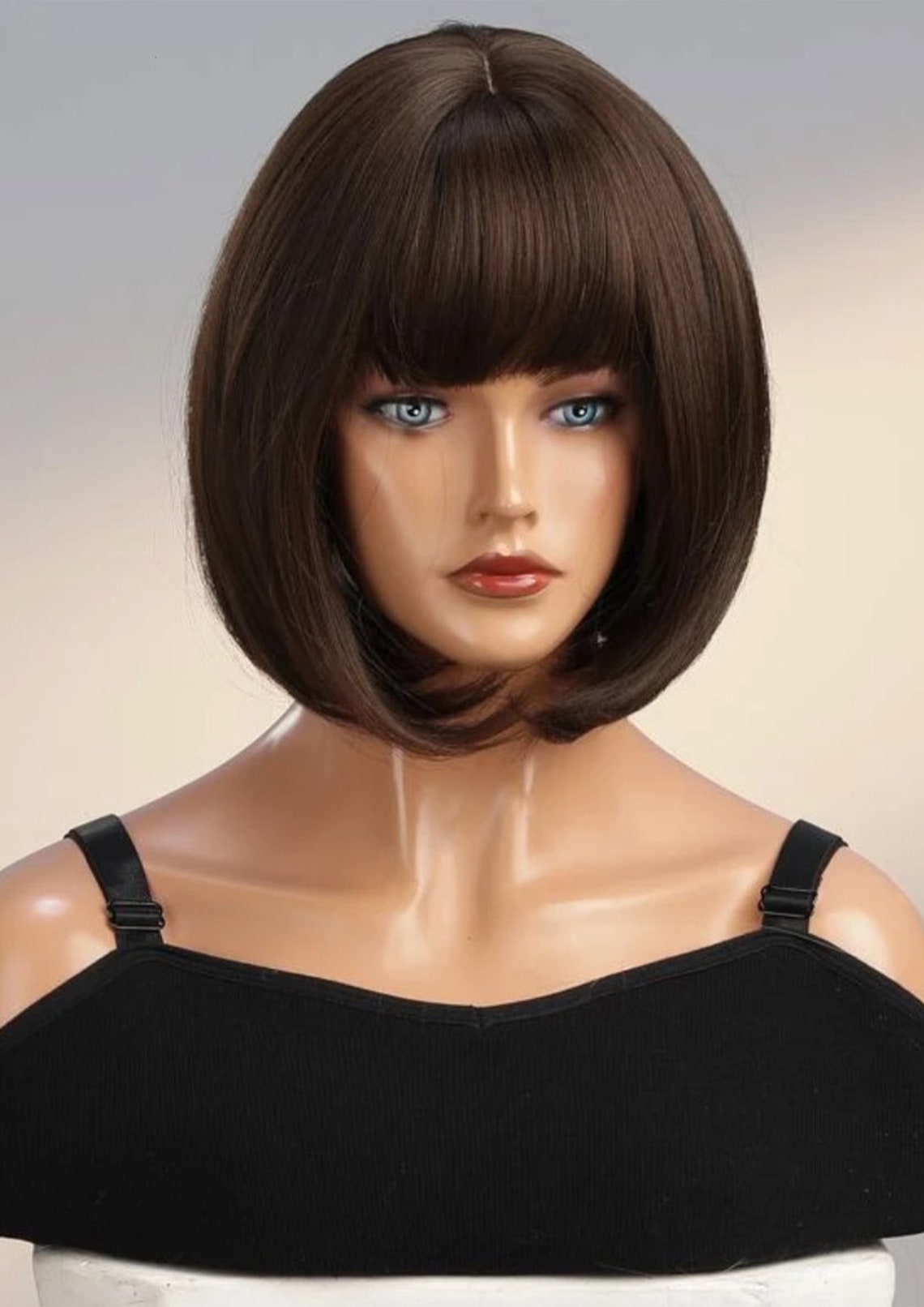 Short Straight Wig With Bangs, Straight Brown Wig, Brown Wig Short ...