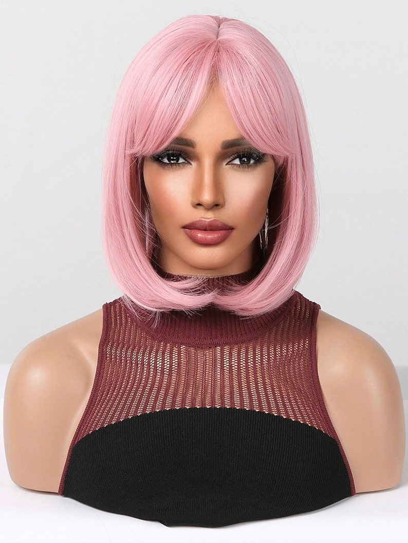 Light Pink Wig, Short Straight Pink Wig, Pink Wig,pink Human Hair, Lace ...