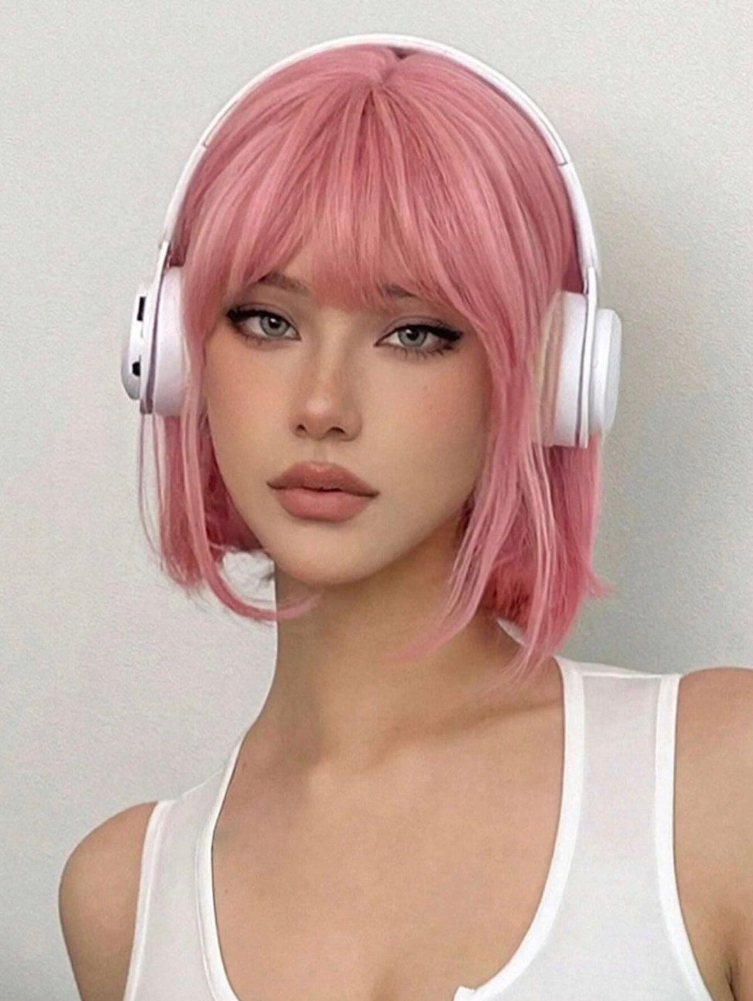 Light Pink Wig, Short Straight Pink Wig, Pink Wig,pink Human Hair, Lace Front Pink Wig ...