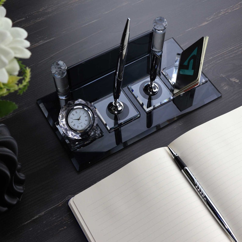 Personalized Luxury Desk Name Plate Black Glass Desk Name Plate With ...