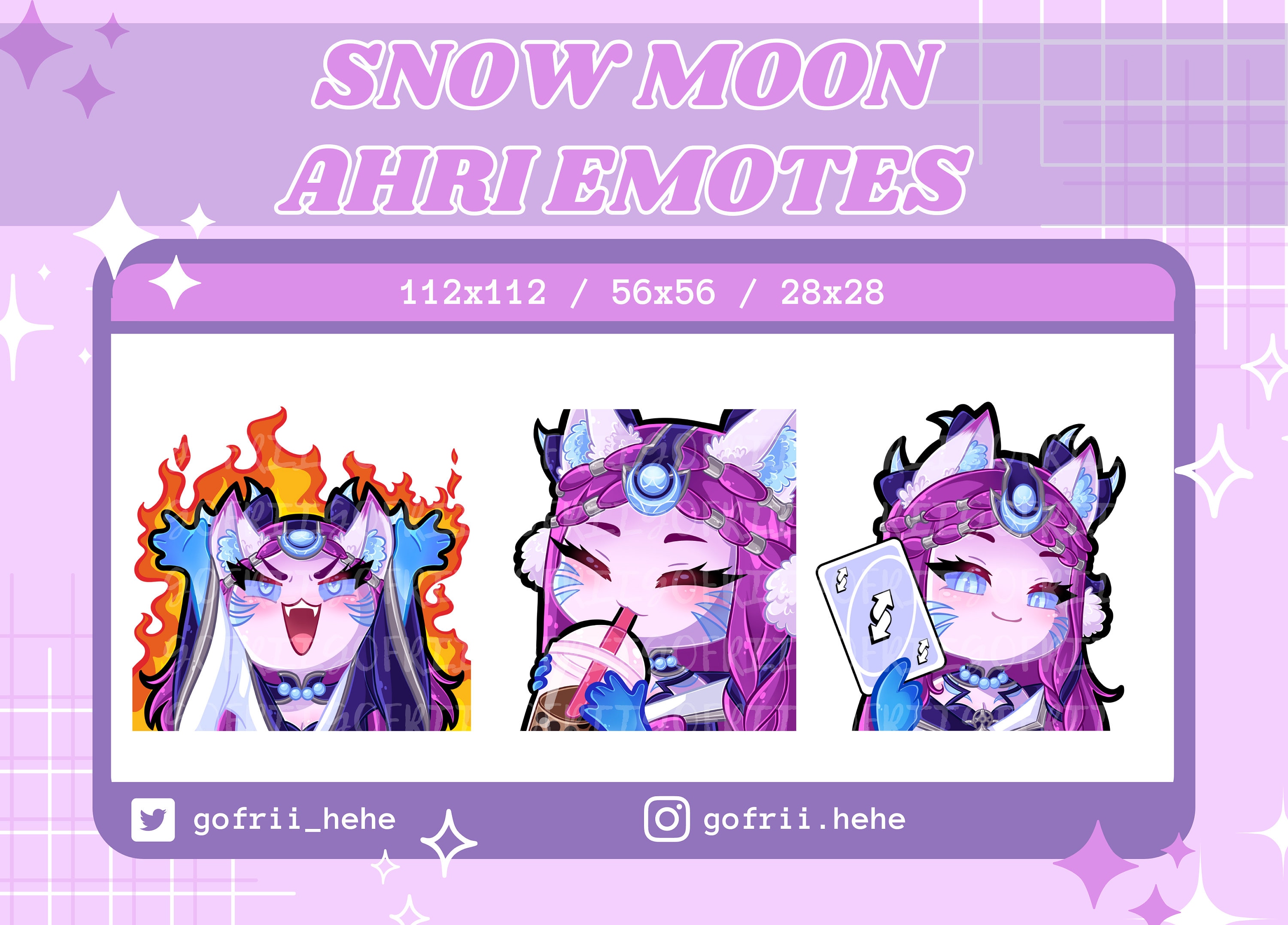 Snow Moon Ahri Emote Pack for Twitch/youtube/discord | Streamig | Gaming | Discord Stickers ...
