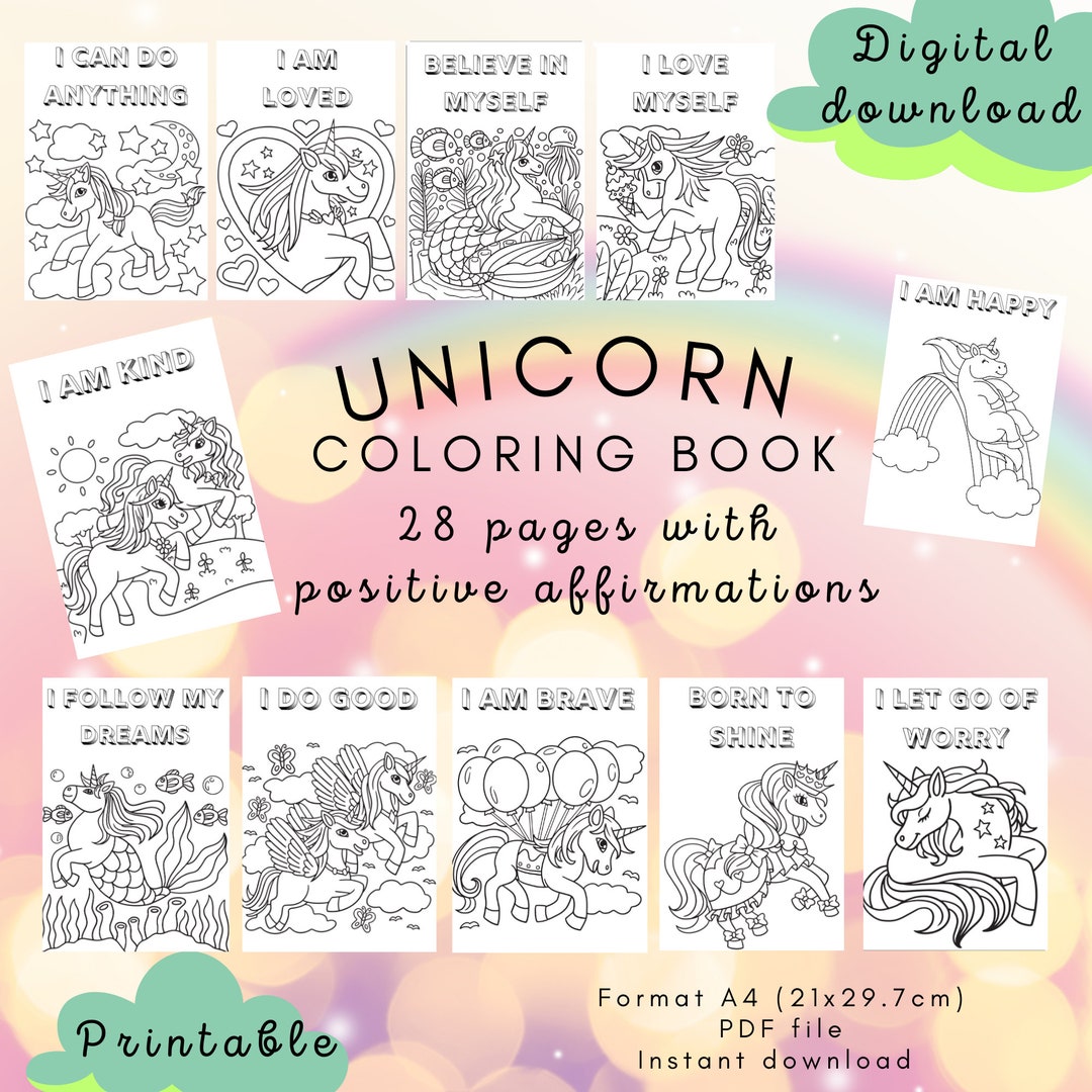 Printable Unicorn Coloring Book for Kids, Coloring Pages, Cute Unicorn ...