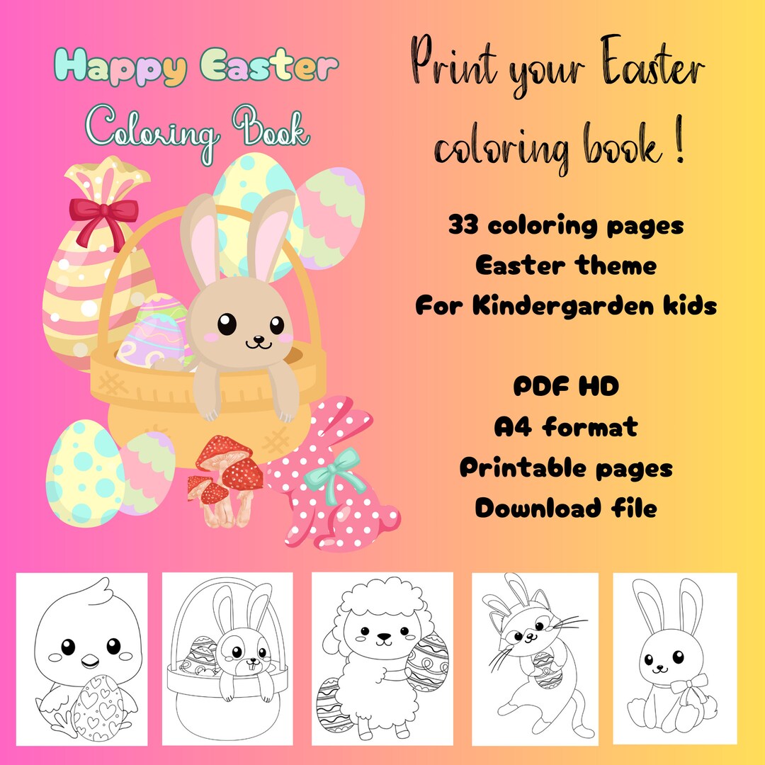 Printable Easter Coloring Book for Kids, Digital File, Kindergarden ...