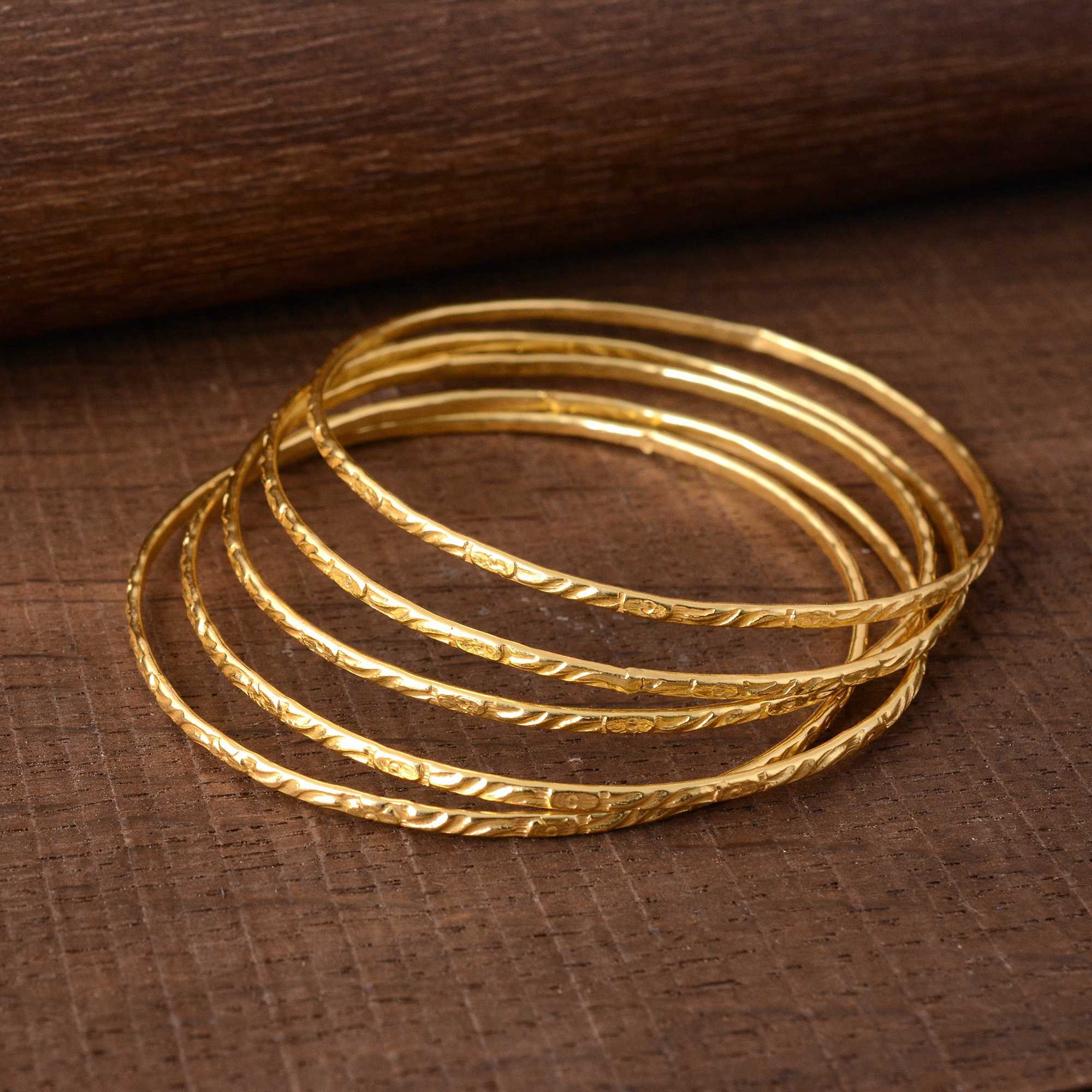 14k Gold Filled Bangles, Set of Six 6 Stacking Skinny Bracelets, High ...