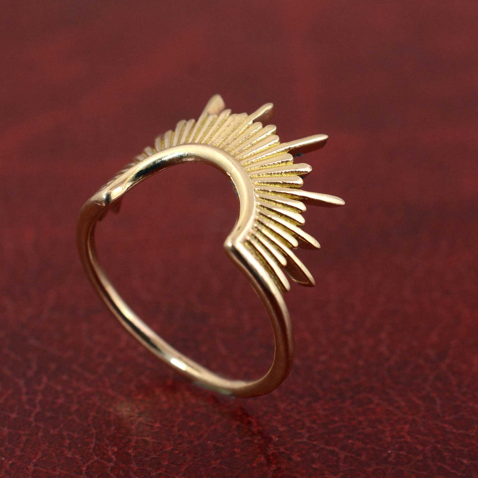 Sun Ring, Symbol of Bright, Rising Sun Ring, Gold Dainty Ring, Spike ...