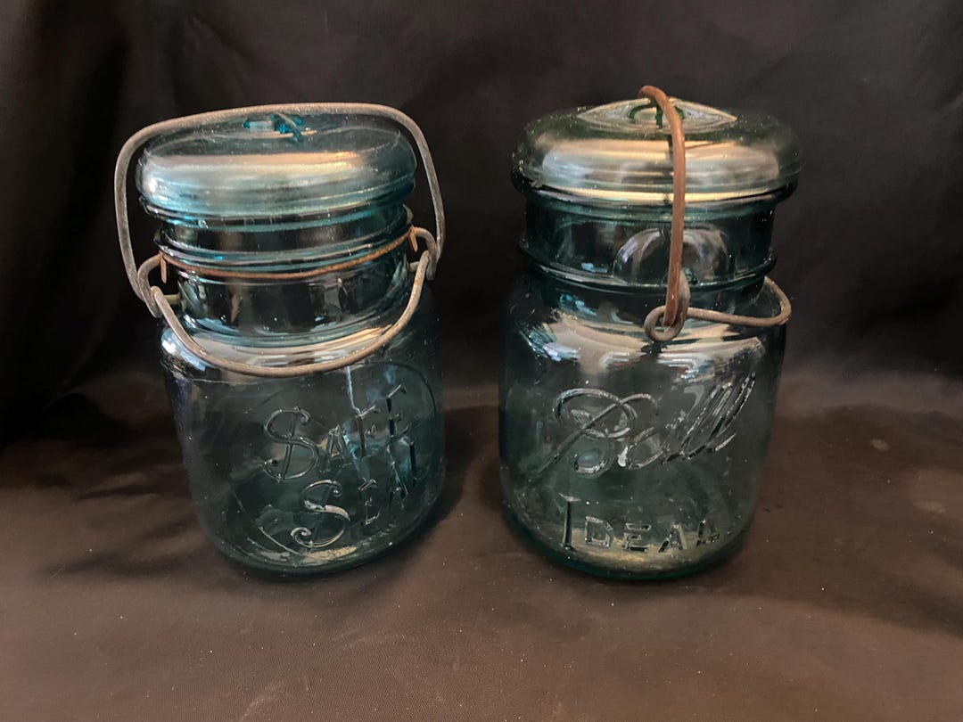 VTG Aqua Blue Pint Canning Jar With Wire Bail Closure and Glass Lid ...