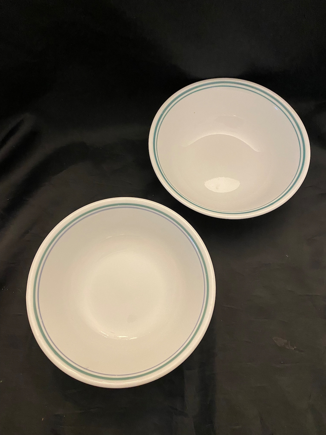 2 Corelle Country Cottage Cereal Soup Bowls Green & Blue Rim Stripe - Etsy