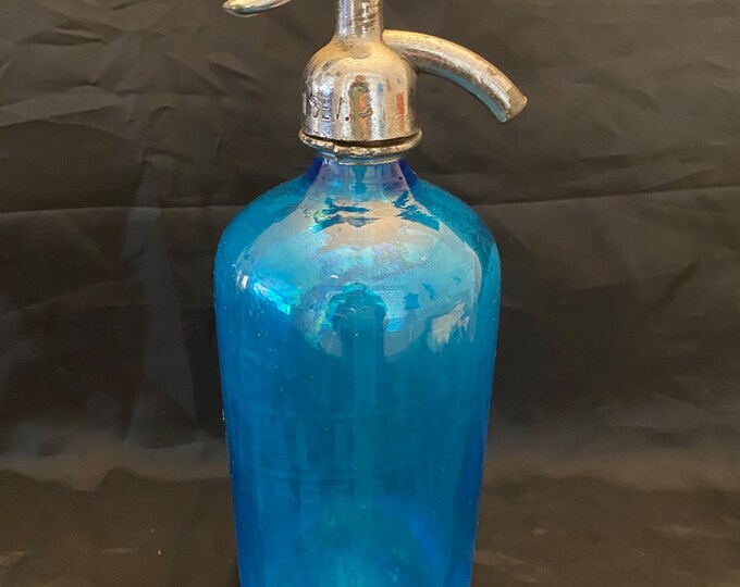 Turquoise Blue Glass Seltzer Bottle - Made in Czechoslovakia - Etsy