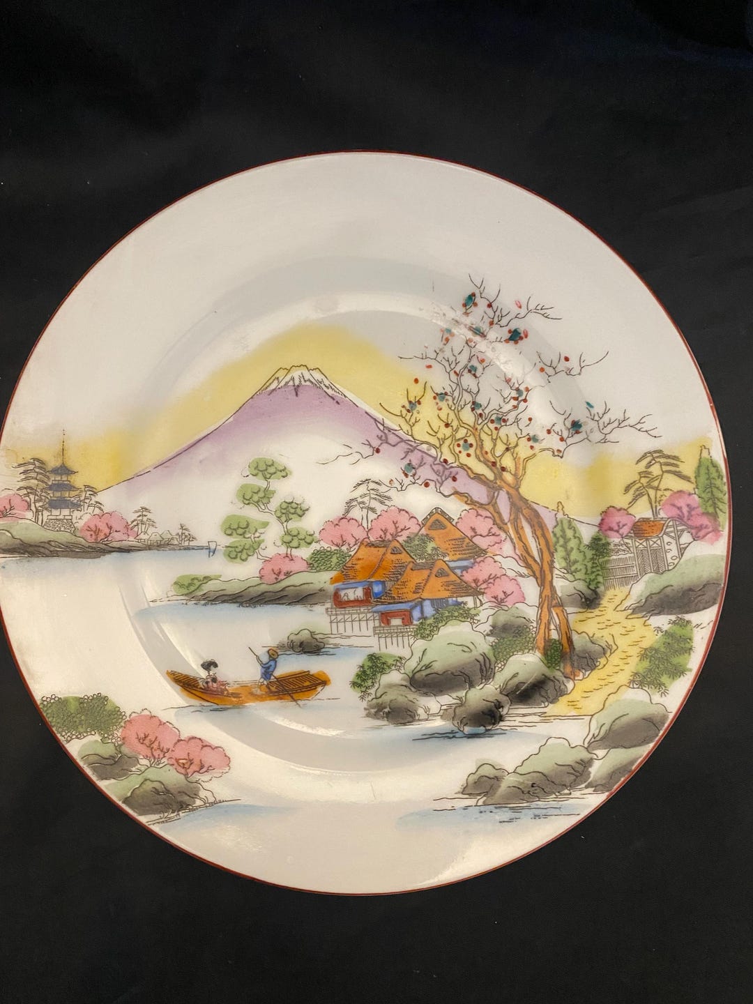 VTG Japanese Hand Painted Plate - Mountain Lake Scene - Etsy