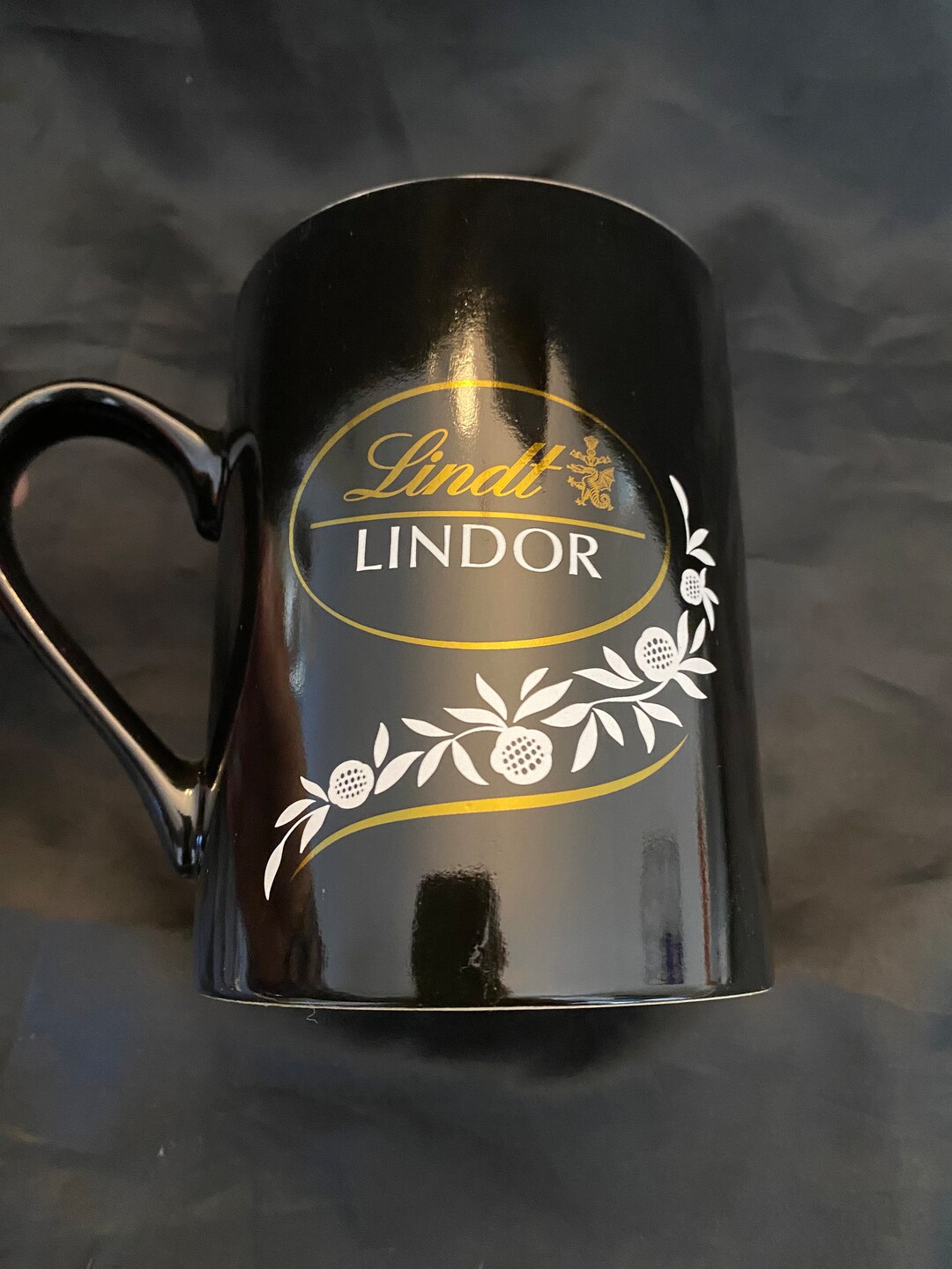 Lindt Lindor Large Coffee Tea Mug Glossy Black With White Leaf ...