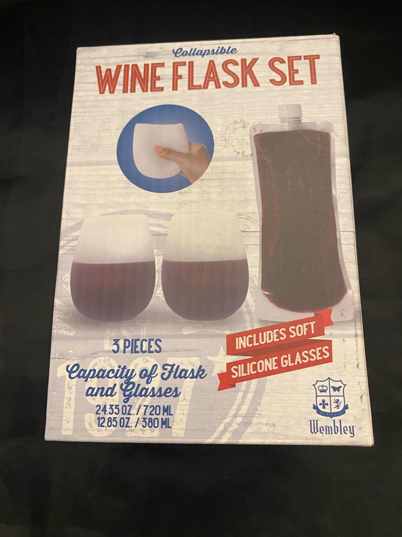 WEMBLEY FLASK Set - Collapsible Wine Flask & Silicone Glasses NEW - Etsy