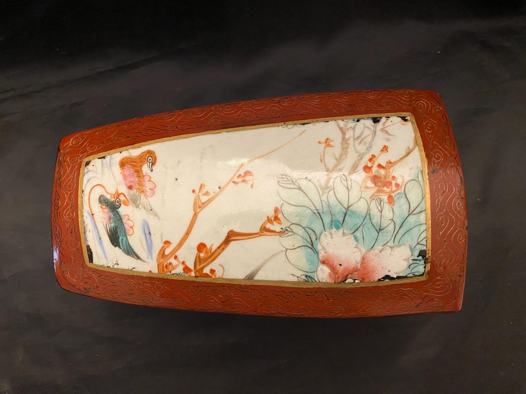 Large Chinese Shard Porcelain Red Lacquered Box - Etsy