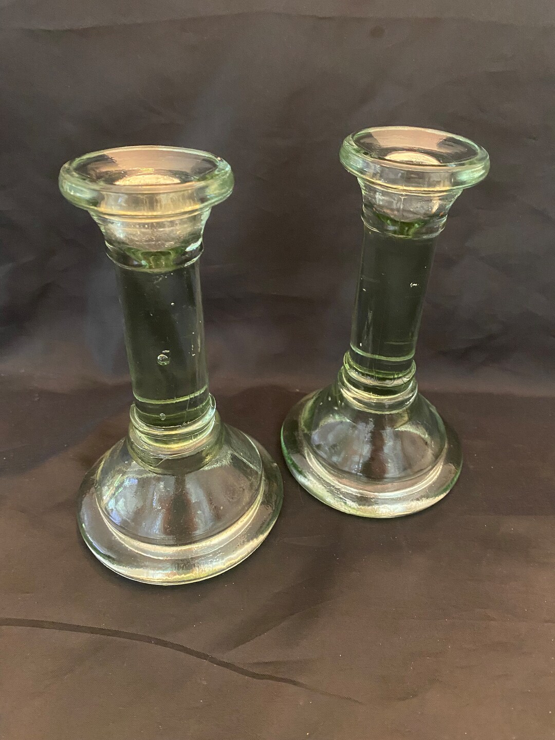 PAIR Recycled Glass Pale Green Chunky Candlesticks - Etsy