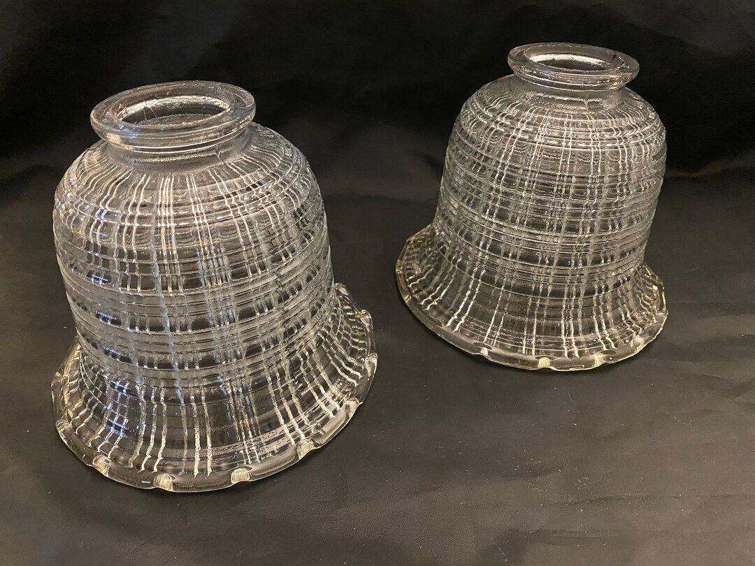 VTG Glass Bell Shaped Geometric Pattern Shades SET OF 2 - Etsy