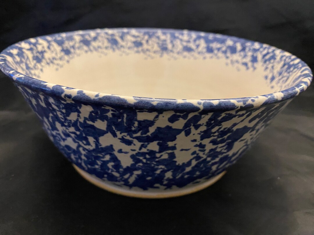 Conner Prairie Pottery Blue Spongeware Mixing Bowl From 1988 - Etsy