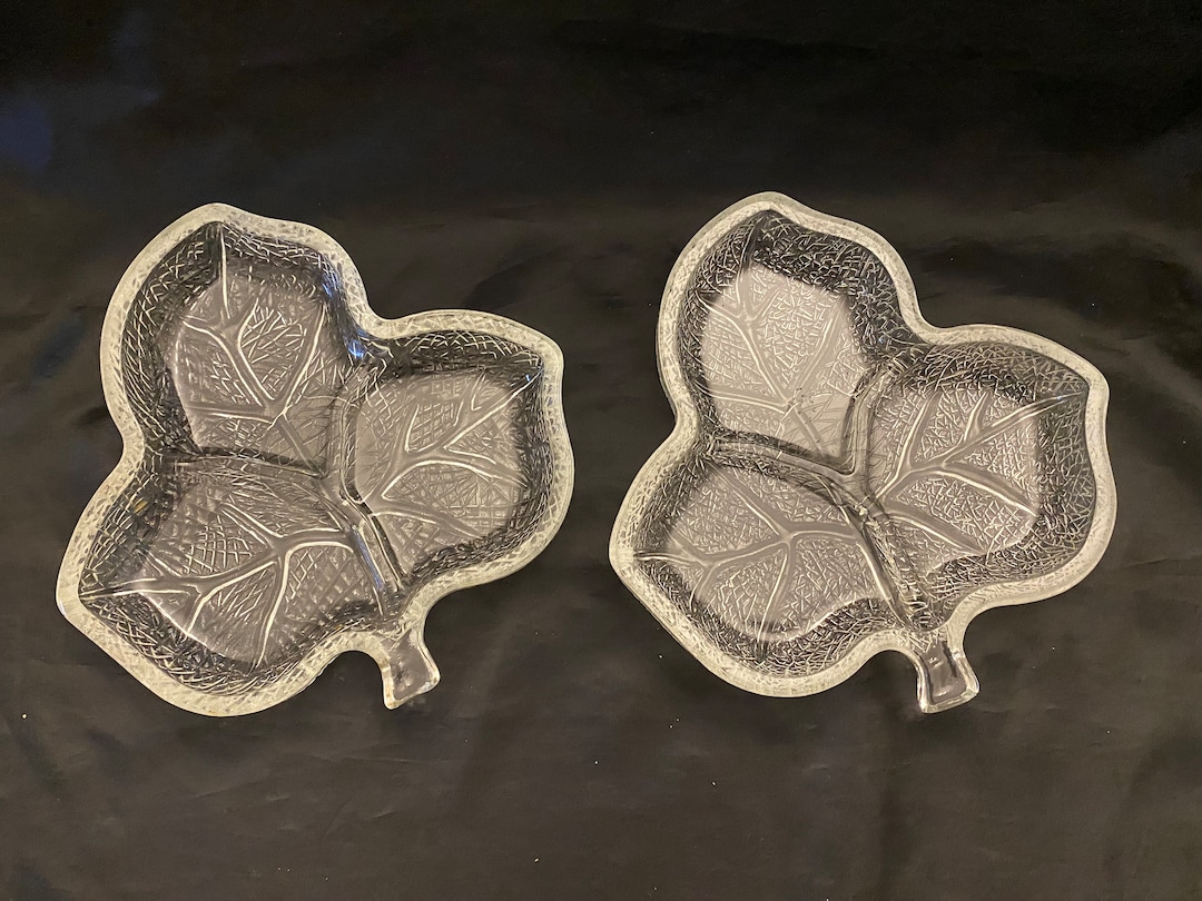 PAIR Romanian Crystal Divided Leaf Dishes - Etsy