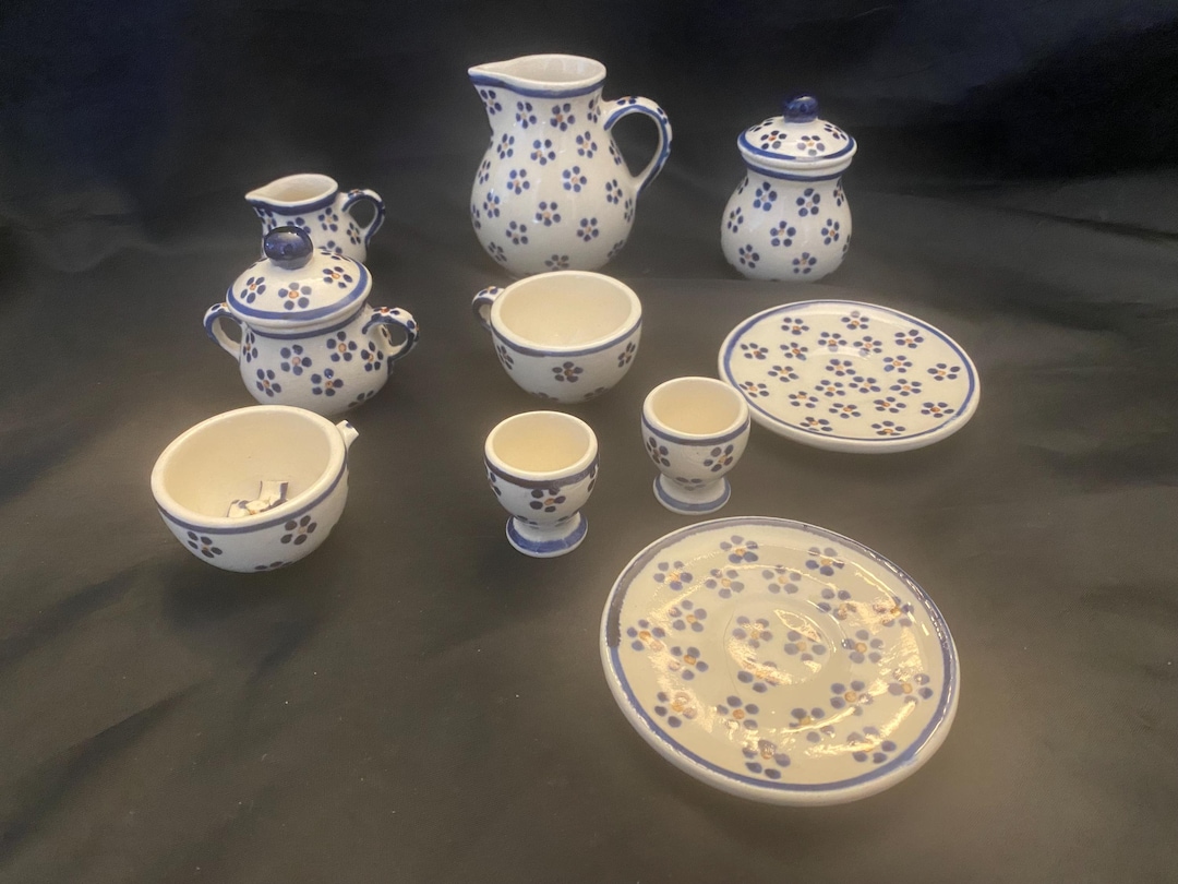 Polish Pottery Child’s Miniature Tea Set - Daisy Dot Design - 12 Piece ...