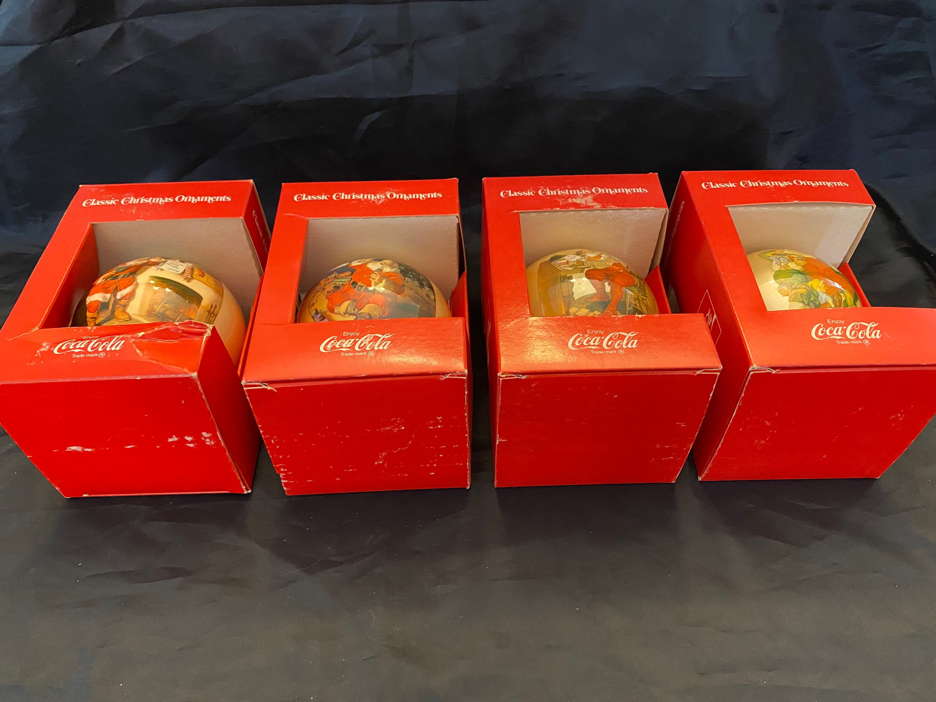 SET of 4 Coca Cola Classic Christmas Ornaments by Corning Glass - Etsy