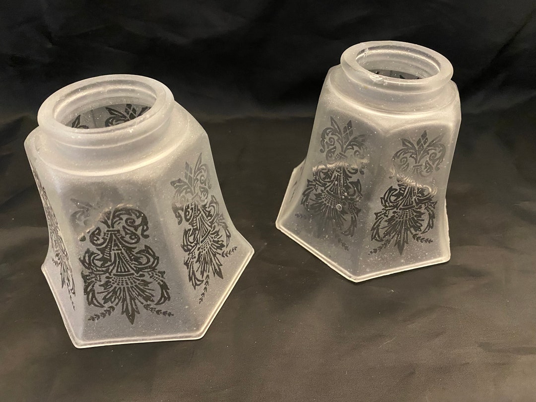 VTG Acid Etched 6-sided Glass Shades 4 Tall SET OF 2 - Etsy