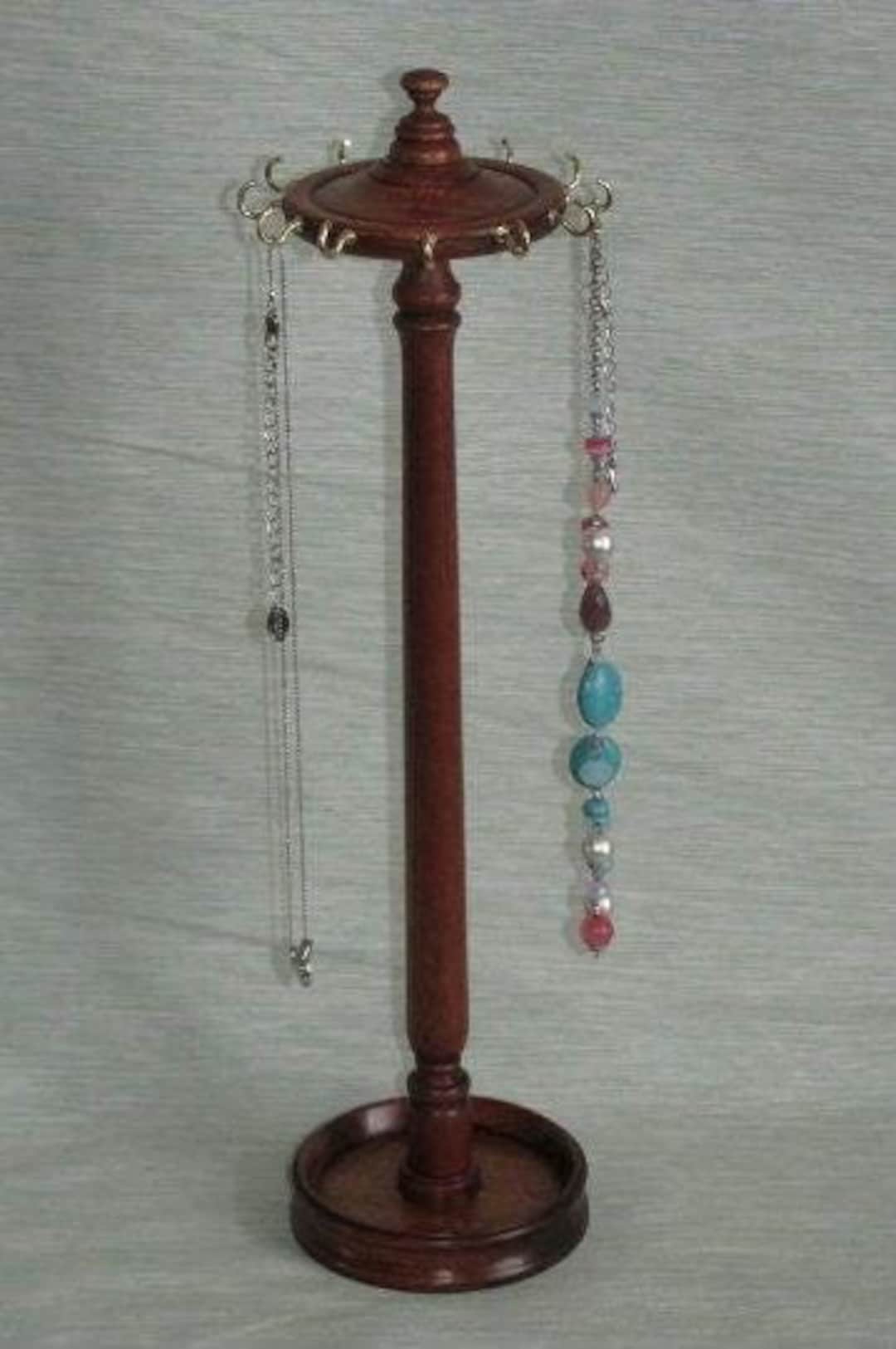Wooden Necklace Stand in Dark Oak, Light Oak or Mahogany Holder Hanger ...