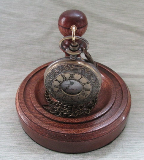 Compact Pocket Watch Glass Display Dome Stand in Mahogany, Dark Oak or ...