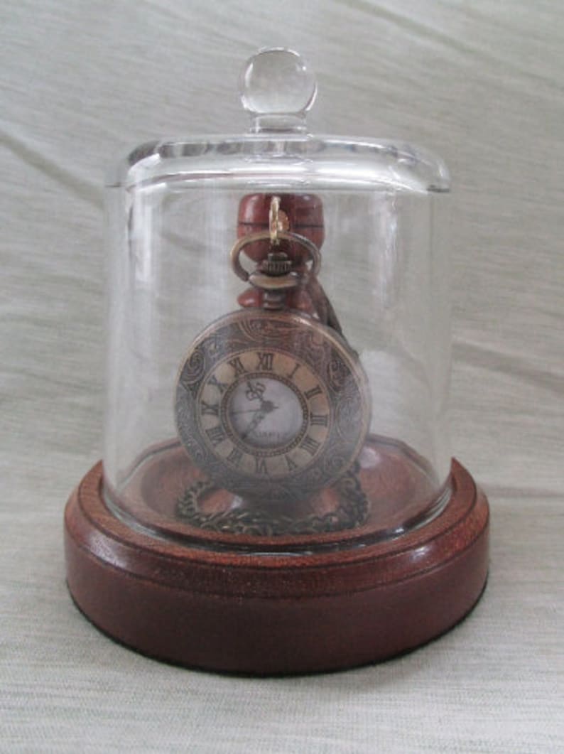 Compact Pocket Watch Glass Display Dome Stand in Mahogany, Dark Oak or ...