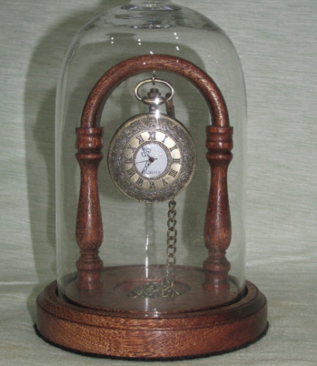 Pocket Watch Glass Display Dome Stand in Light Oak, Dark Oak, or ...
