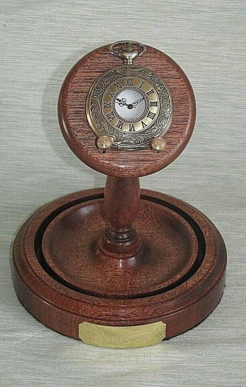 Engraved Pocket Watch Glass Display Dome, Hanger, Holder, in Mahogany ...