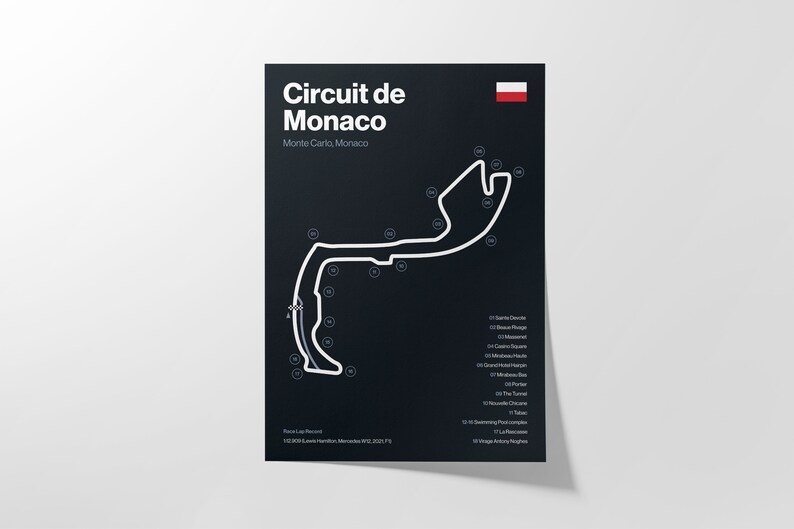 F1 Circuit Poster Monaco Monaco Circuit Print Monaco Track Map Poster Formula 1 Wall Art Print ...