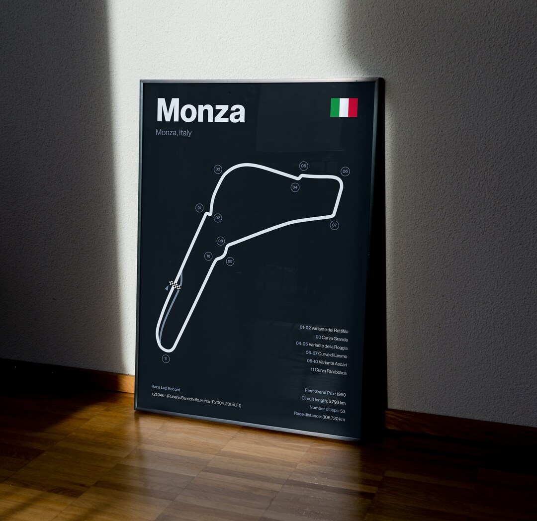 F1 Circuit Poster Monza Monza Circuit Print Italian GP Monza F1 Track ...