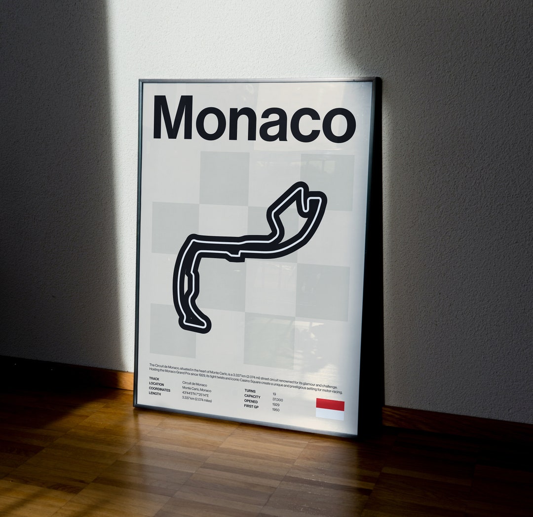 F1 Circuit Poster Monaco Monaco Circuit Print Monaco Track Map Poster Formula 1 Wall Art Print ...