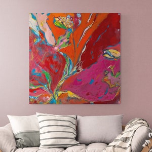 Red Canvas Wall Art,abstract Wall Art Canvas, Abstract Flower Print ...