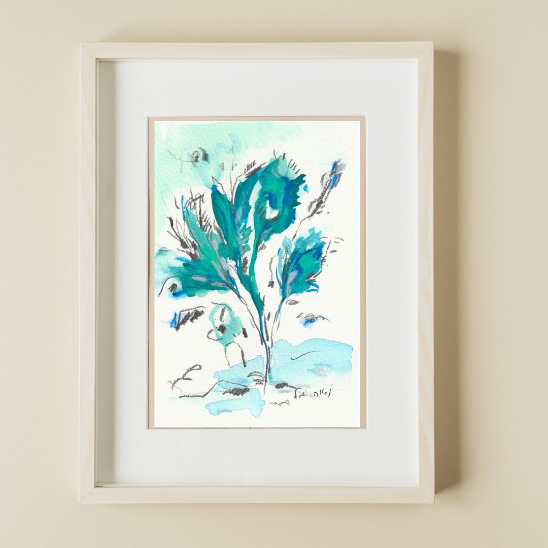 One of a Kind Small Painting, Nature Watercolor Painting, Green Small ...