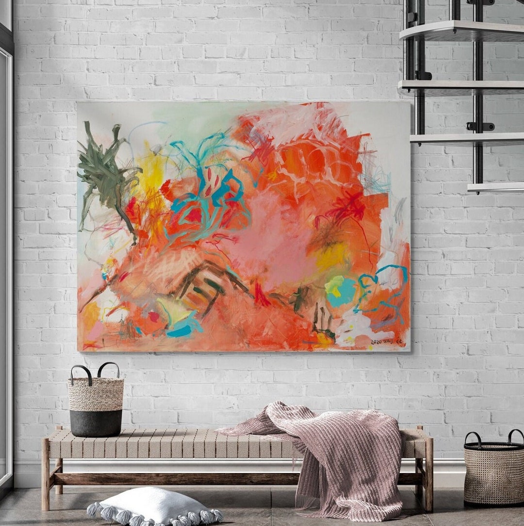 Abstract Orange Painting, Horizontal Acrylic Painting Print, Abstract ...