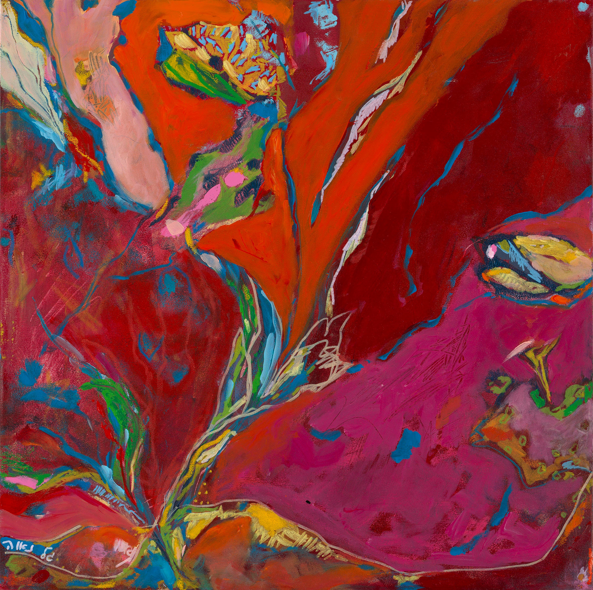 Red Canvas Wall Art,abstract Wall Art Canvas, Abstract Flower Print ...