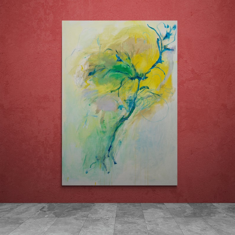 Abstract Yellow Blooming Flower, Abstract Modern Art, Flower Canvas ...