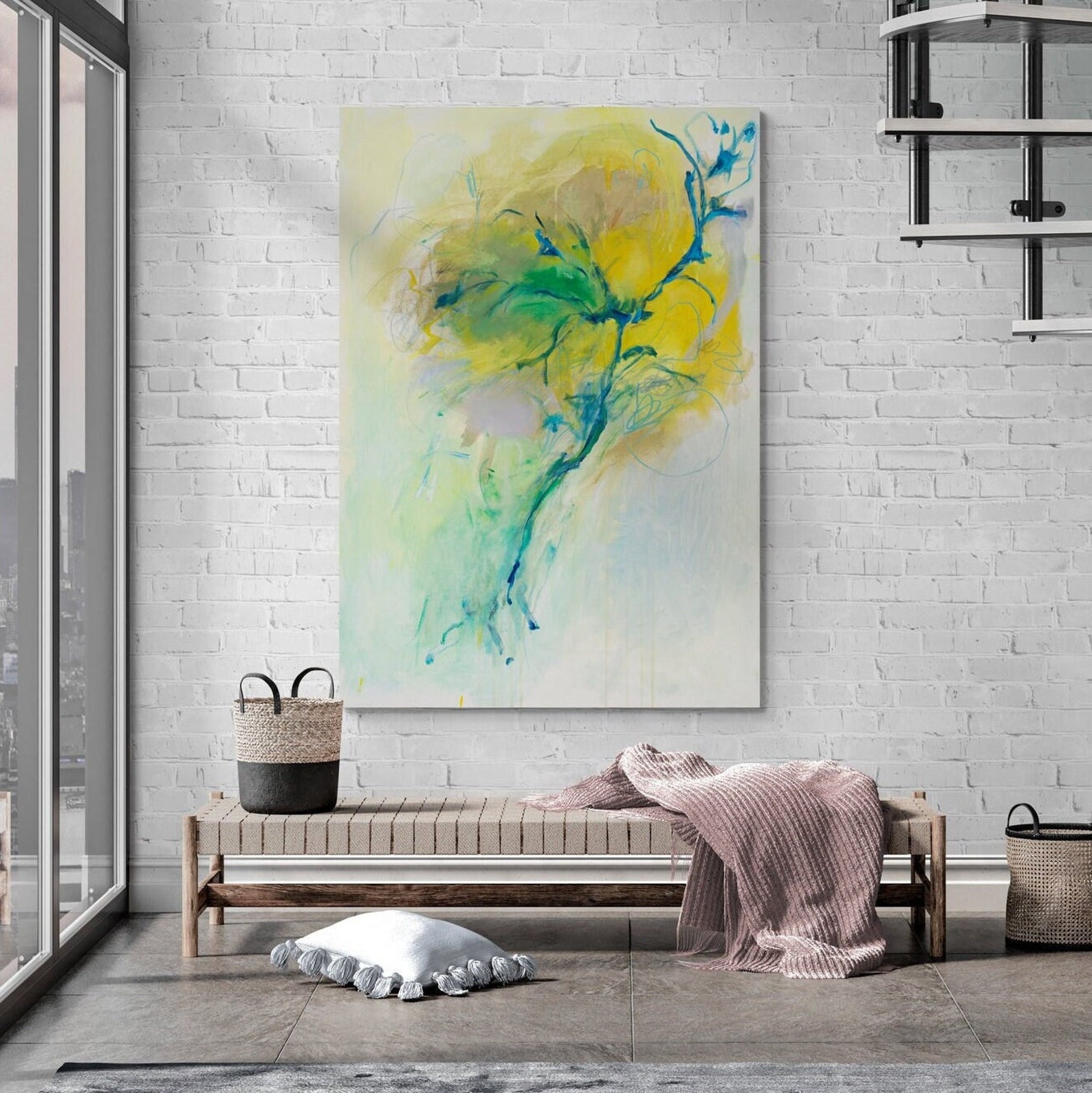 Abstract Yellow Blooming Flower, Abstract Modern Art, Flower Canvas ...