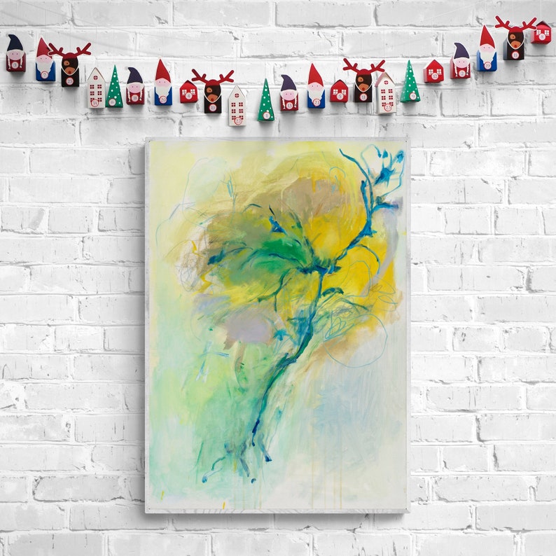 Abstract Yellow Blooming Flower, Abstract Modern Art, Flower Canvas ...