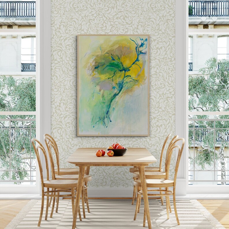 Abstract Yellow Blooming Flower, Abstract Modern Art, Flower Canvas ...