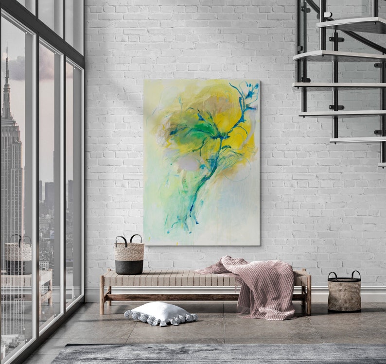 Abstract Yellow Blooming Flower, Abstract Modern Art, Flower Canvas ...