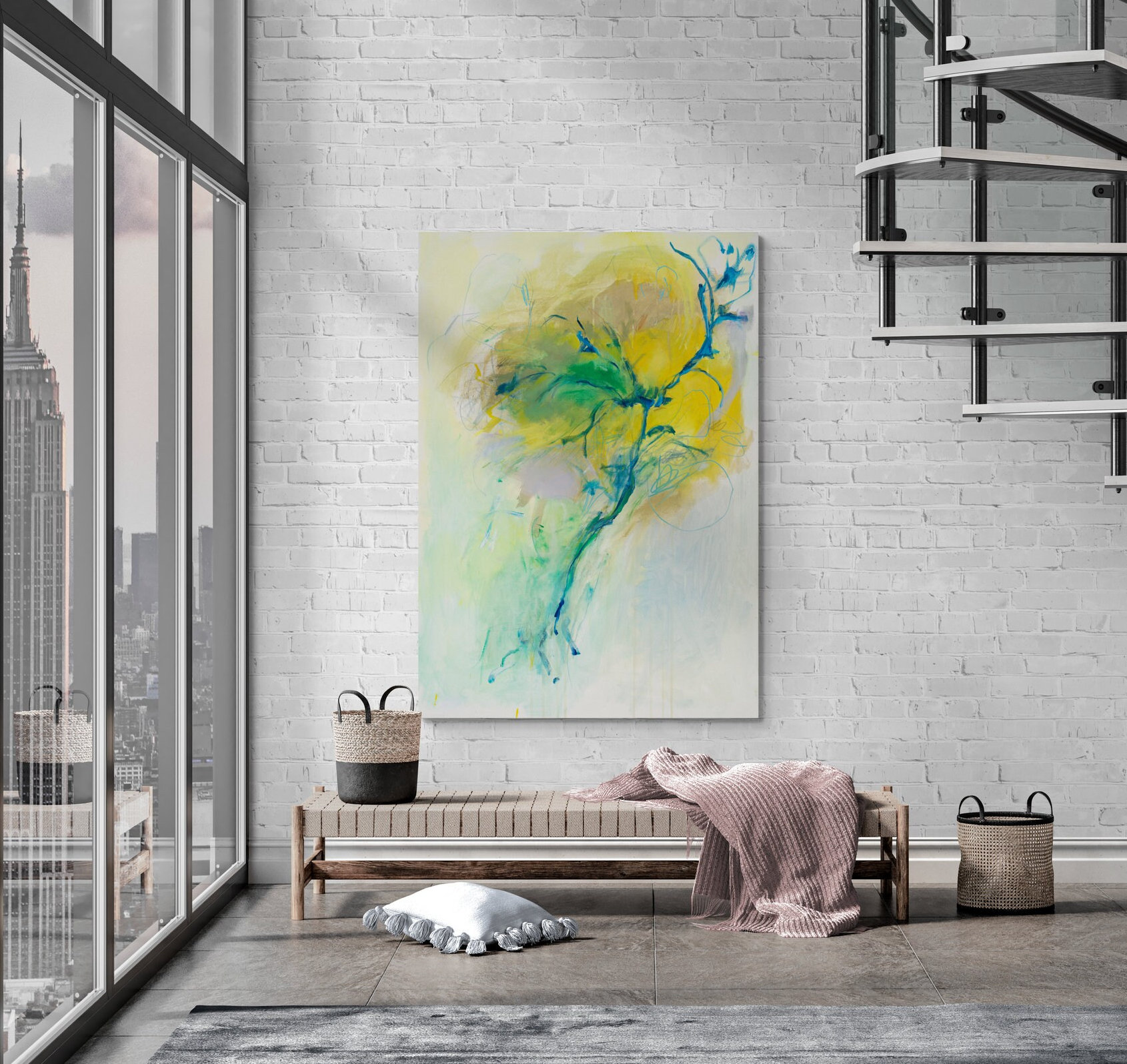 Abstract Yellow Blooming Flower, Abstract Modern Art, Flower Canvas ...