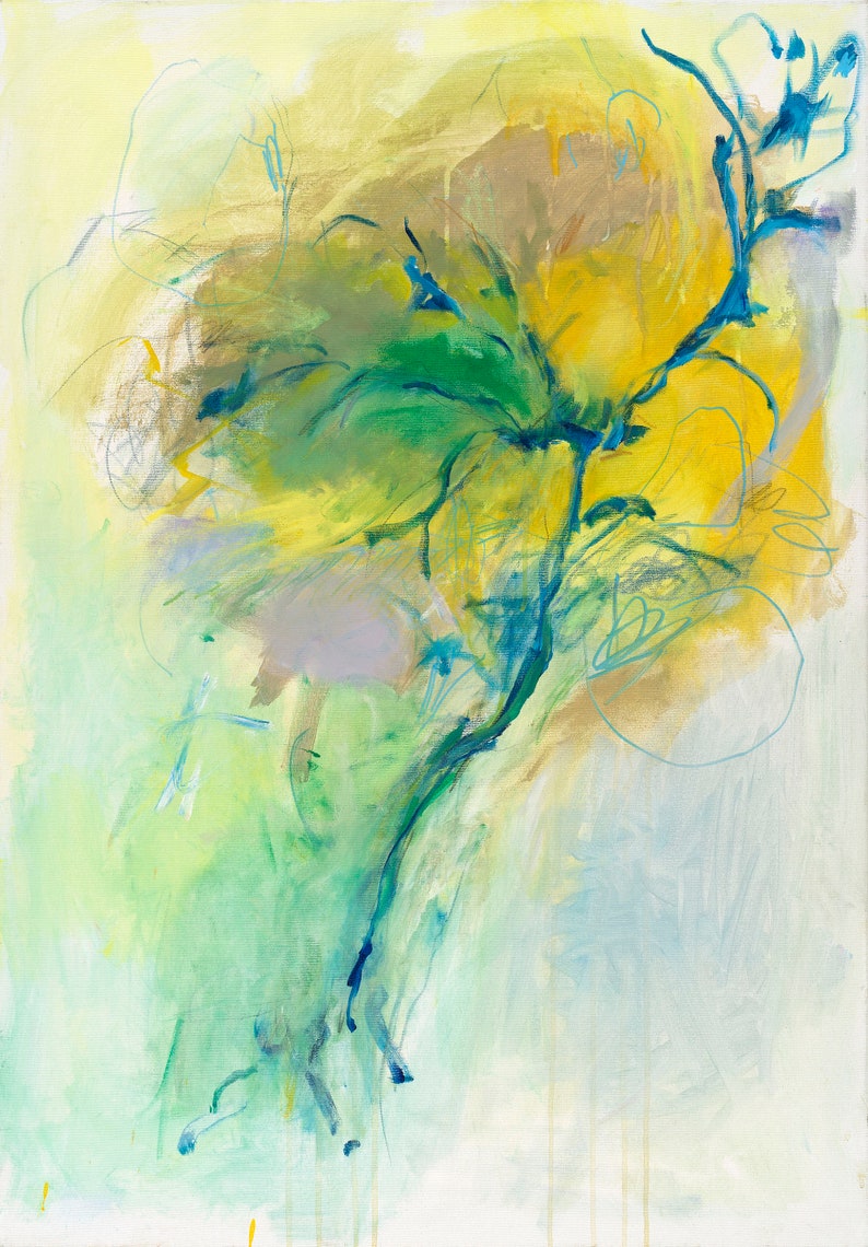 Abstract Yellow Blooming Flower, Abstract Modern Art, Flower Canvas ...