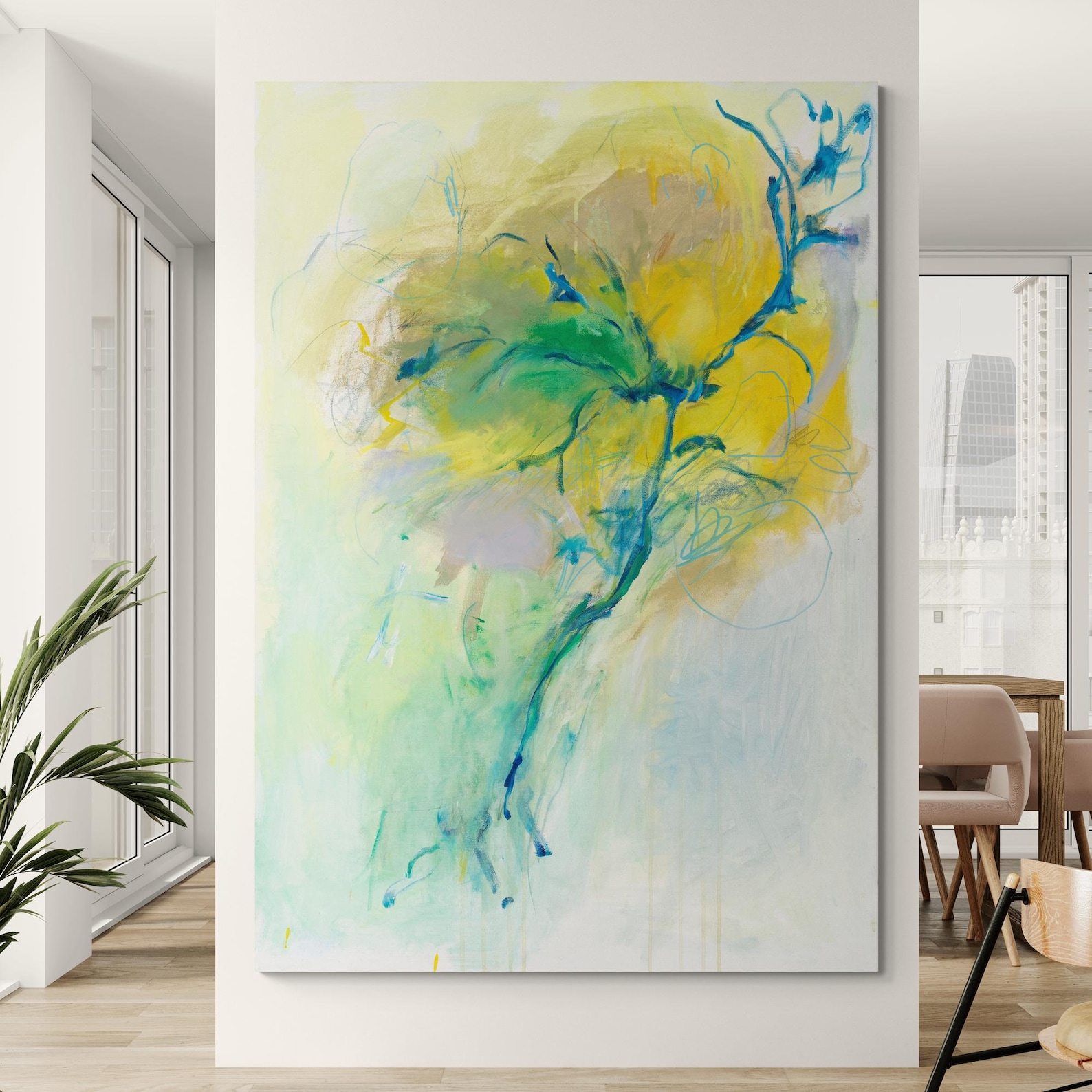 Abstract Yellow Blooming Flower, Abstract Modern Art, Flower Canvas ...
