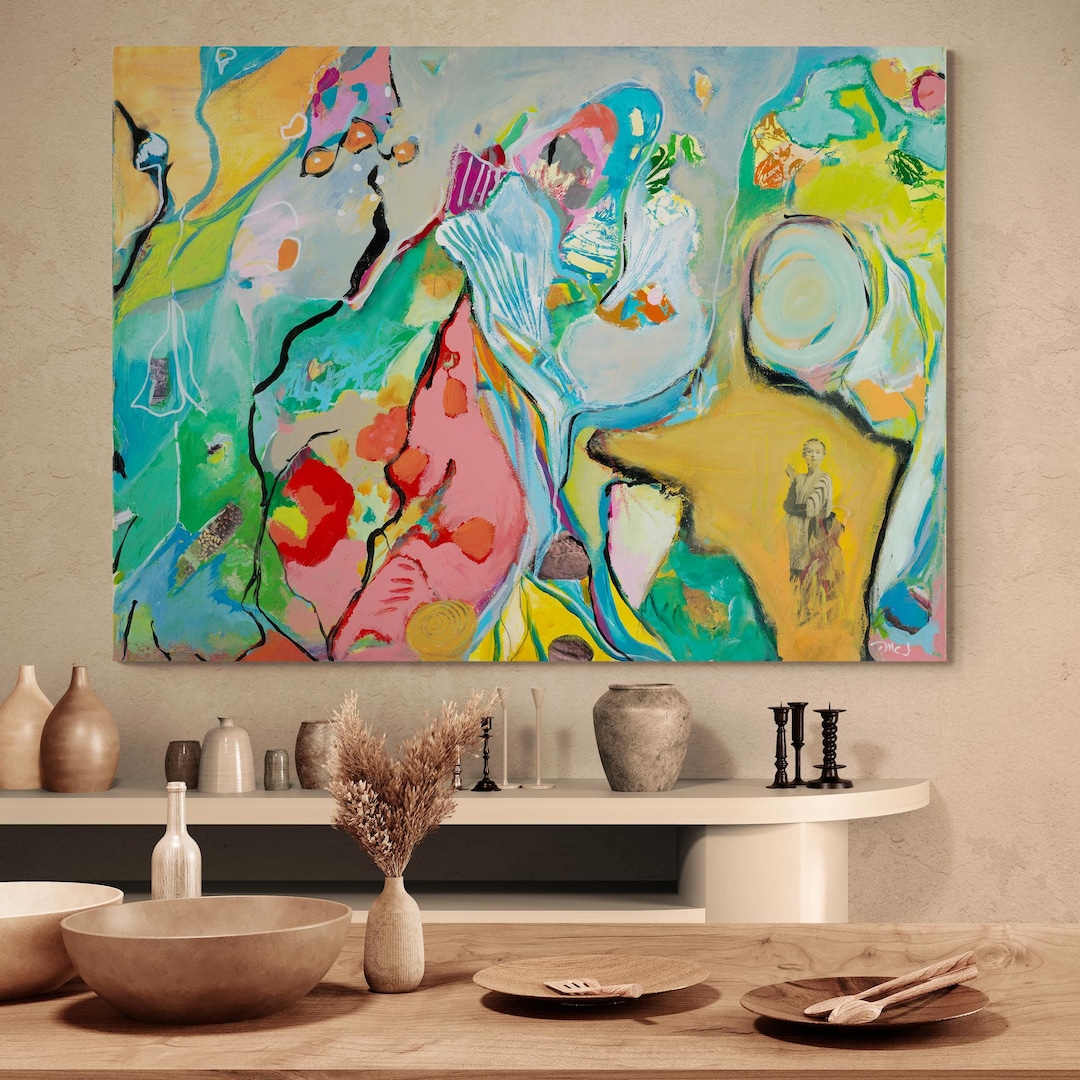 Large Colorful Print Wall Art Collage on Canvas - Vibrant Abstract Art ...