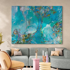 Blue Wishing Tree Art – Large Abstract Giclée Canvas Print - Etsy
