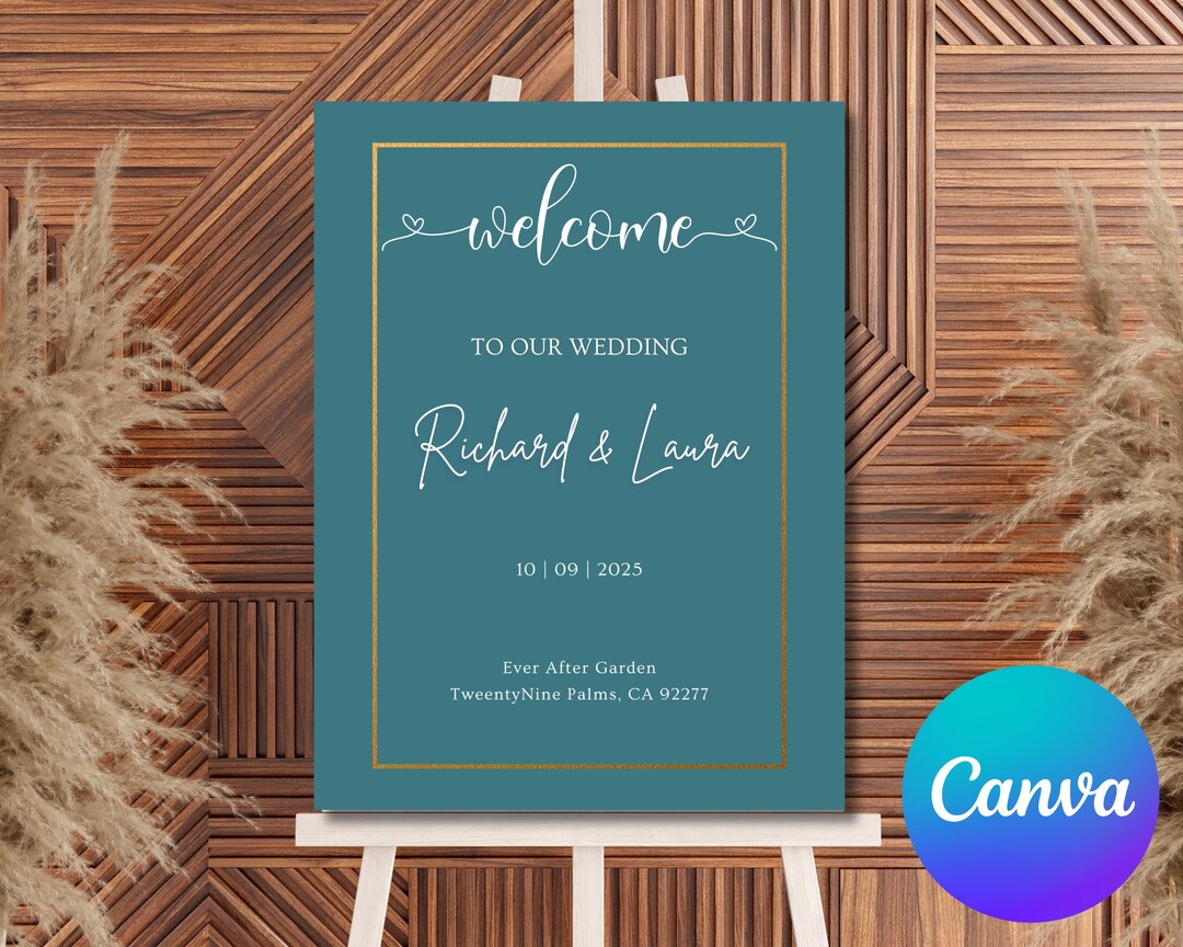 Teal and Gold Wedding Welcome Sign Template, Modern Teal Gold ...