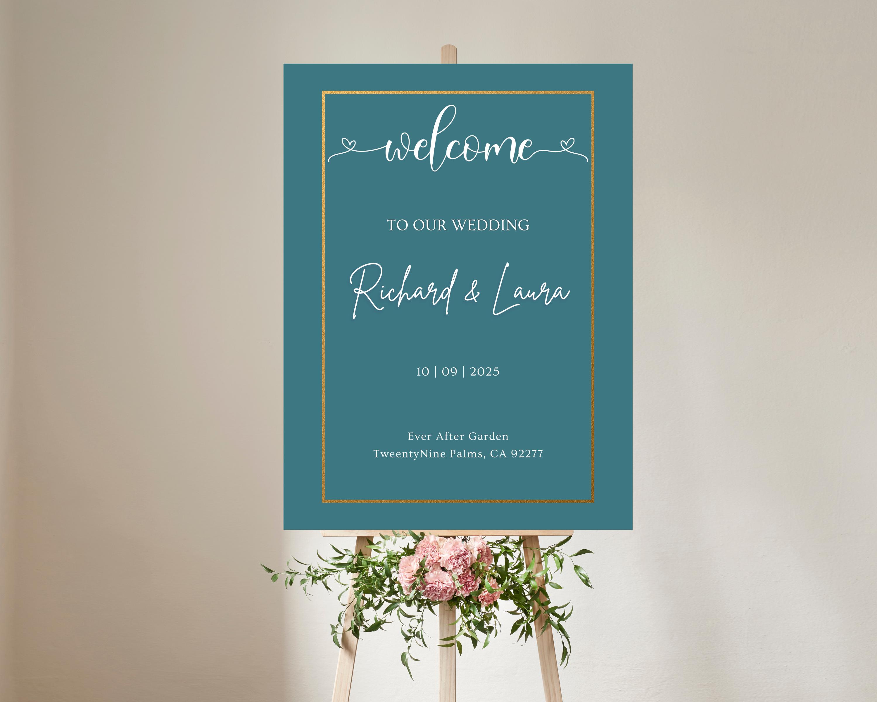 Teal and Gold Wedding Welcome Sign Template, Modern Teal Gold ...