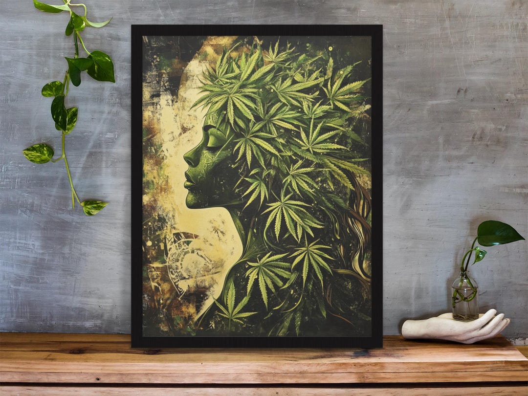 Marijuana Art Pothead Lady Poster, Urban Wall Decor, Cannabis Lover Art ...