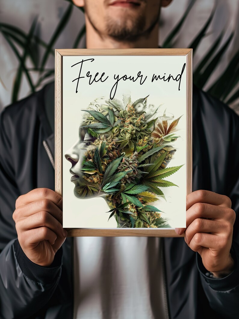 Marijuana Poster, Cannabis Leaf Wall Art, Hippie Room Decor, Free Your ...