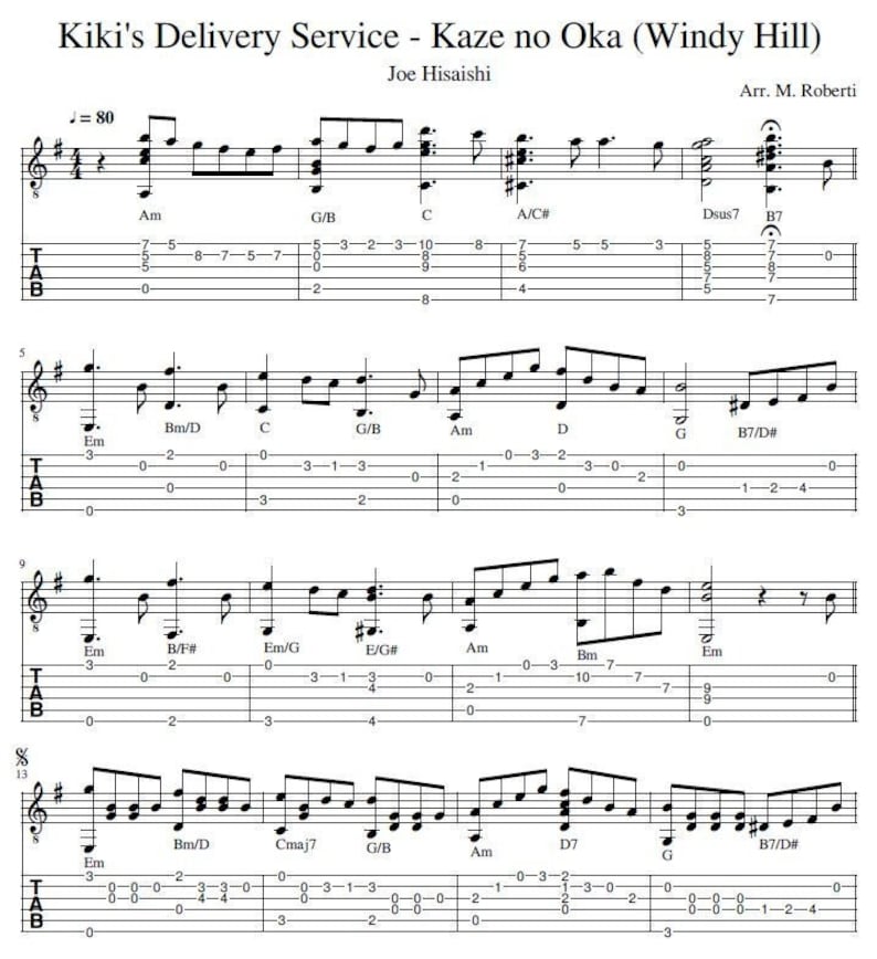 Kiki's Delivery Service (windy Hill) Sheet Music - Guitar Tutorial TABS ...